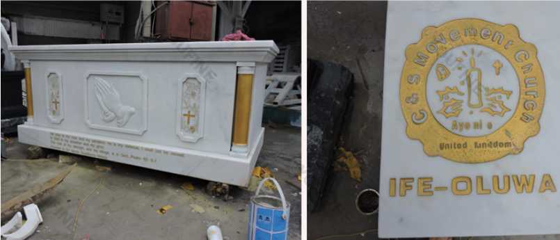 Catholic Church Custom White Marble Altar Table with Hands-You Fine Sculpture