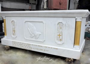 Catholic Church Custom White Marble Altar Table with Hands-YouFine Sculpture
