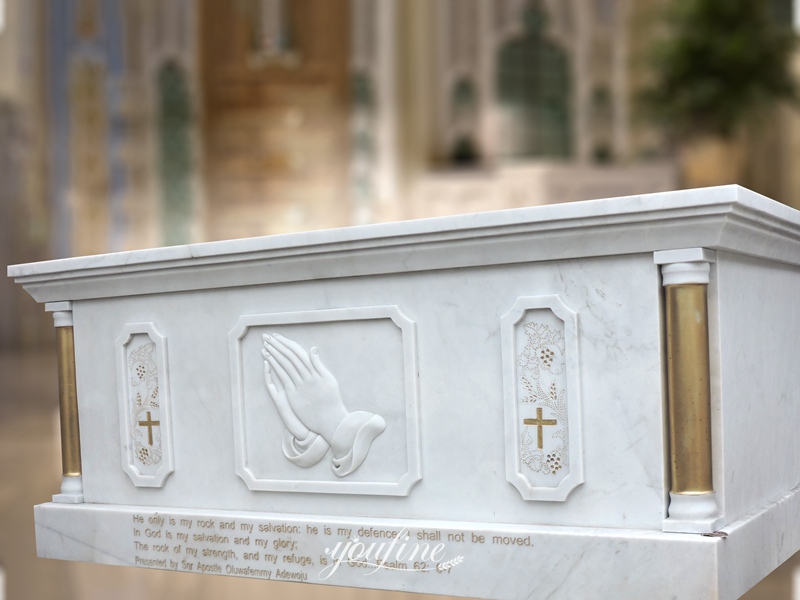 Catholic Church Custom White Marble Altar Table with Hands-YouFine Sculpture