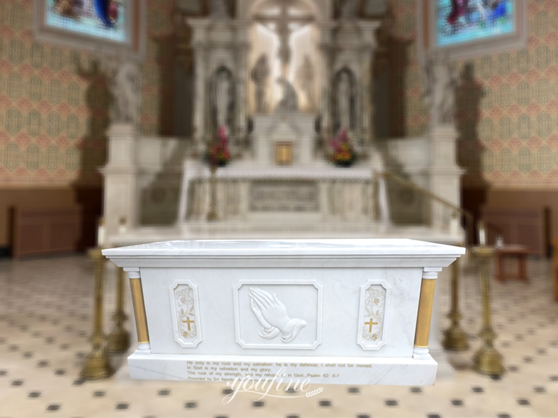 Catholic Church Custom White Marble Altar Table with Hands-YouFine Sculpture