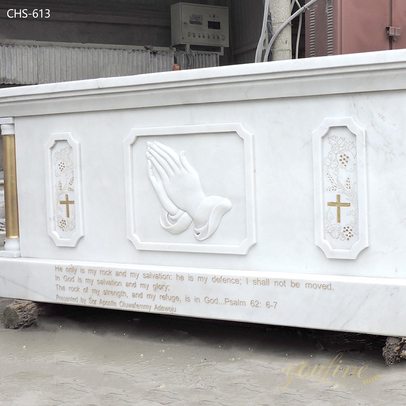 Catholic Church Custom White Marble Altar Table with Hands