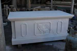 Catholic Church Custom White Marble Altar Table with Hands-You Fine Sculpture