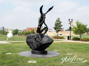 Large Bronze Rabbit Statue Thinker on a Rock Garden Decoration for Sale ...