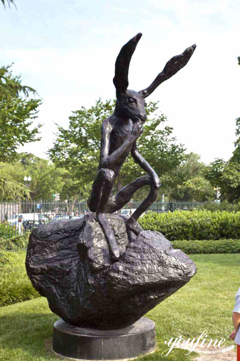 Large Bronze Rabbit Statue Thinker on a Rock Garden Decoration for Sale ...