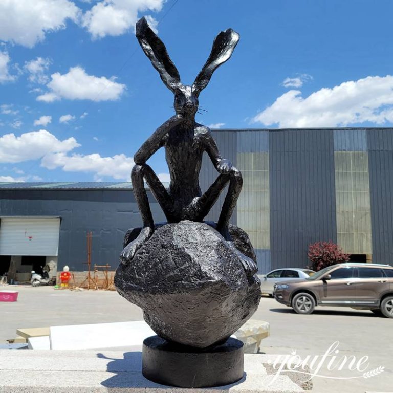 Large Bronze Rabbit Statue Thinker on a Rock Garden Decoration for Sale ...