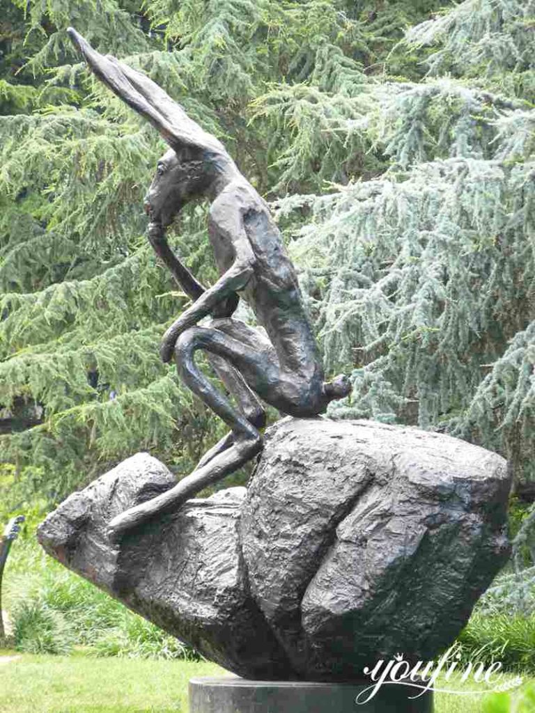 Large Bronze Rabbit Statue Thinker on a Rock Garden Decoration for Sale ...