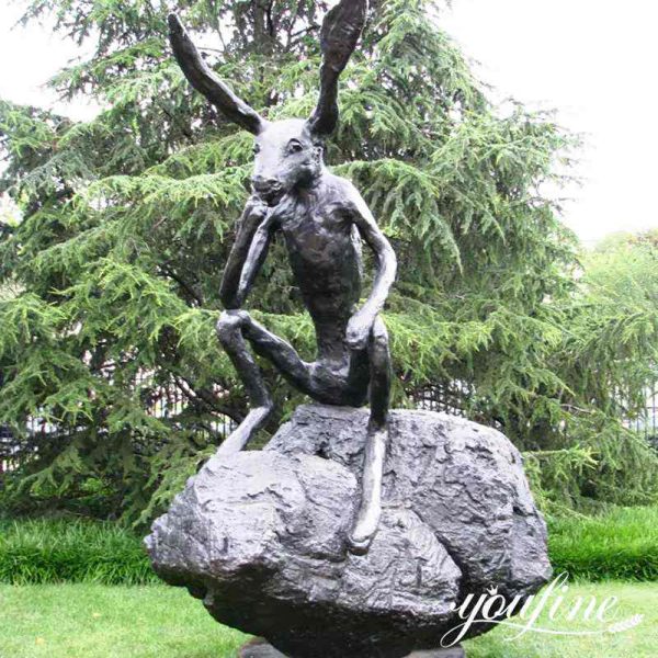 Large Bronze Rabbit Statue Thinker on a Rock Garden Decoration for Sale ...