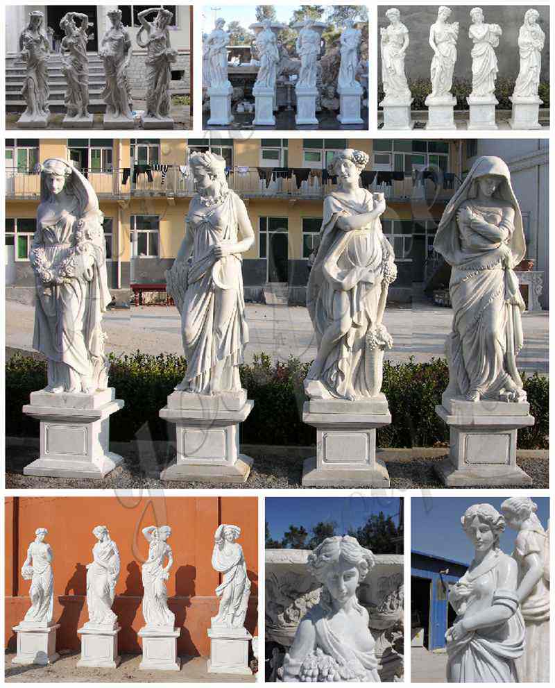 24″ Cherub Four Seasons White Marble Statues For Garden Decor - YouFine ...