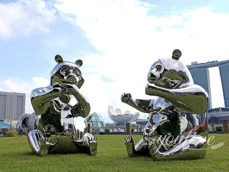 Sculpture de panda en métal et acier inoxydable