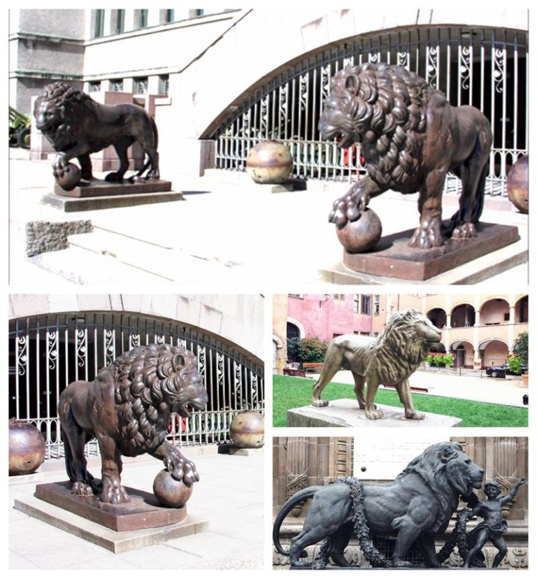 Life Size Guardian Bronze Lion Statues for Front Porch BOKK-447