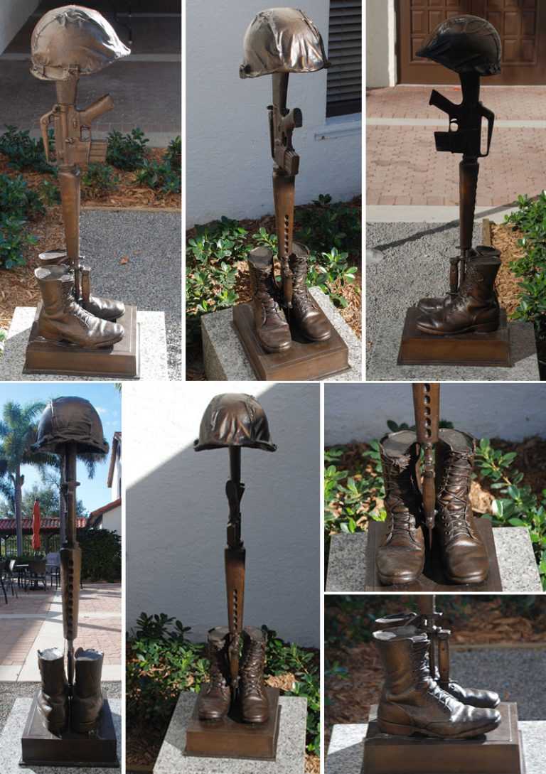 Bronze Boots Rifle and Helmet Statue Design Battlefield Cross Memorial ...