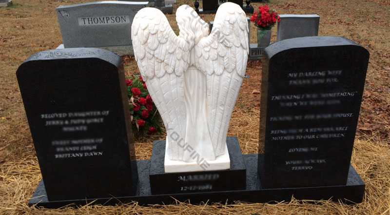 Black Granite Upright Tombstone with Angel Memorials Headstone Cemetery ...