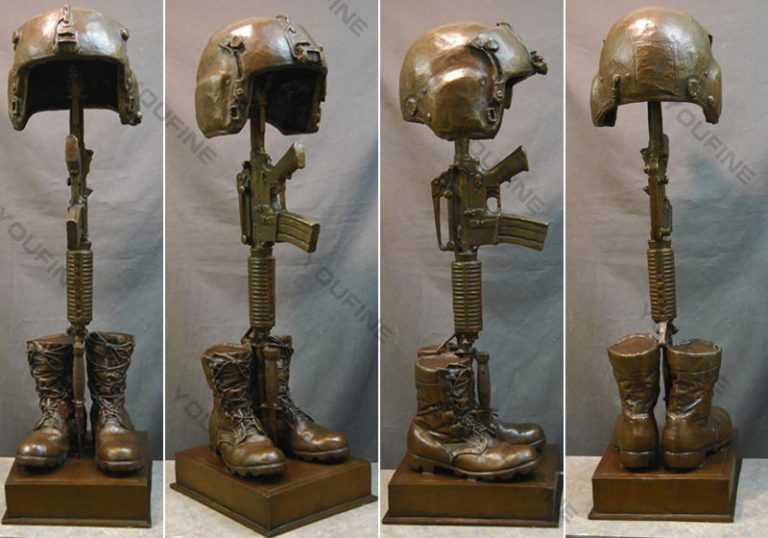 Antique Bronze War Memorial Battle Cross Boots Gun Helmet Statue for ...