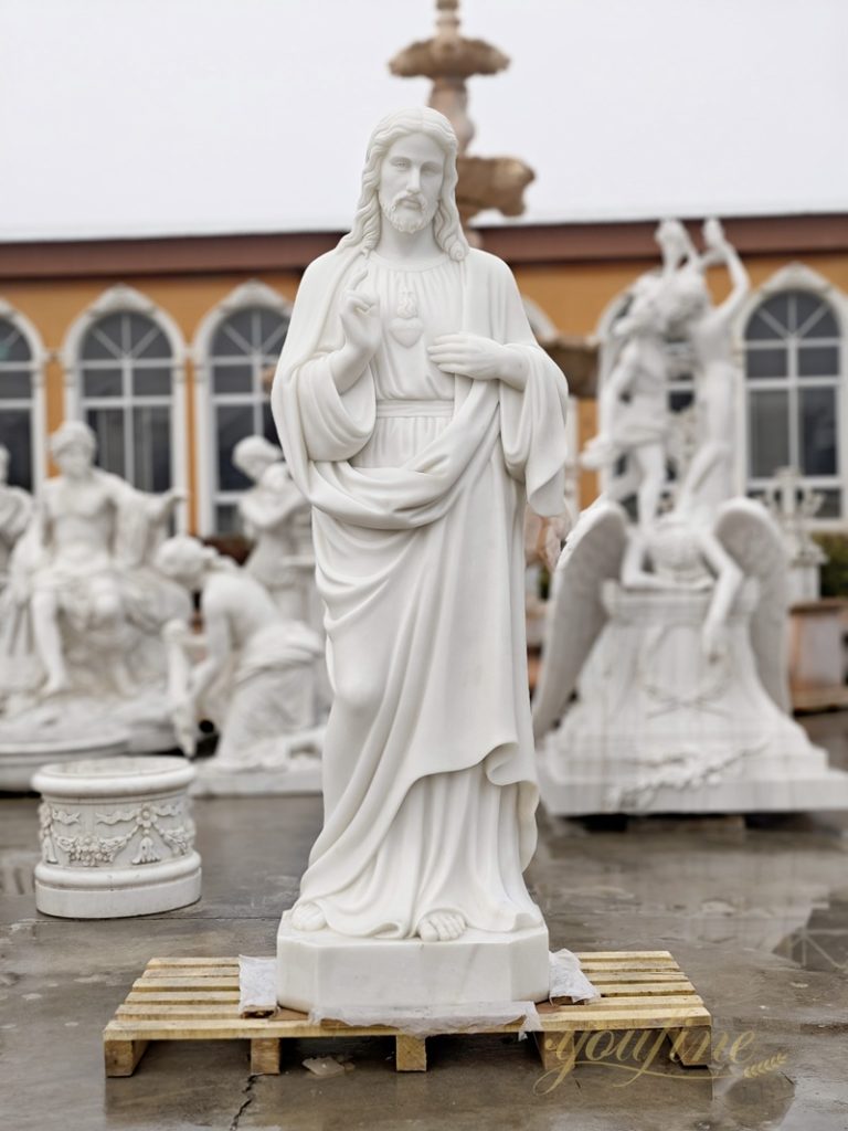 Life Size Sacred Heart of Jesus Christ Statue White Marble Sculpture ...