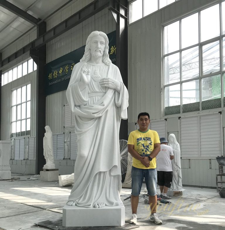 Life Size Sacred Heart of Jesus Christ Statue White Marble Sculpture ...