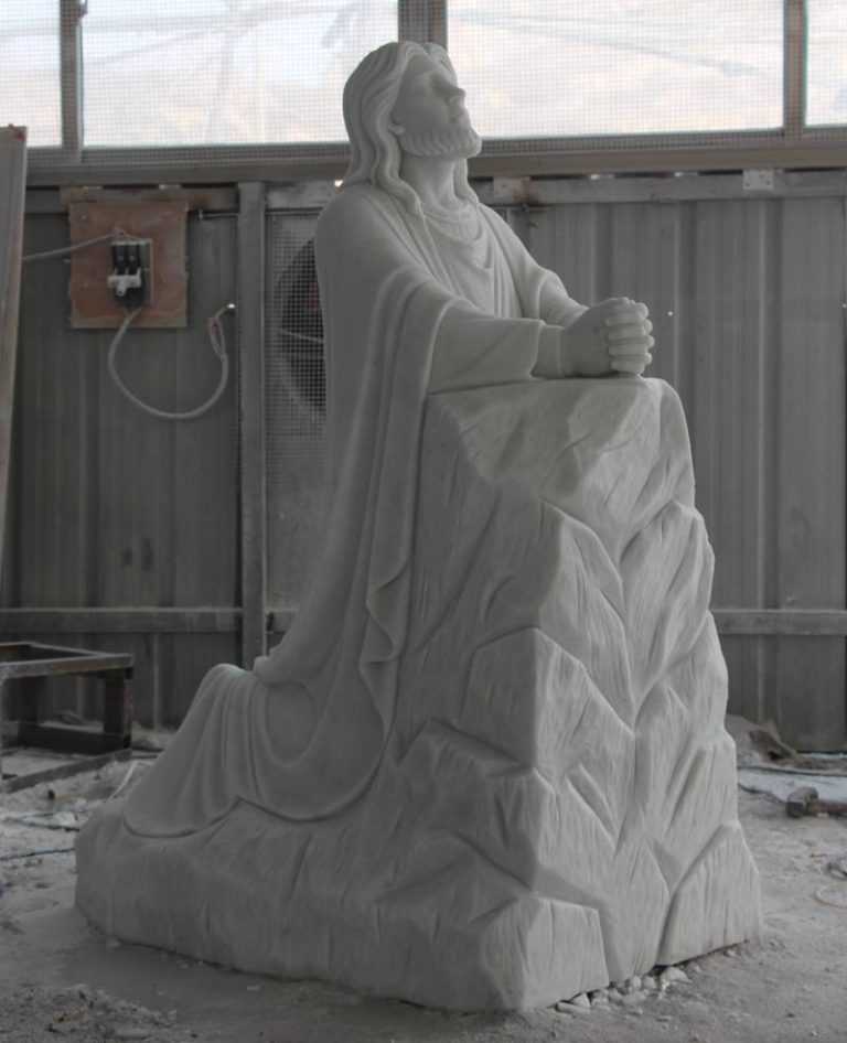 White Marble Kneeling in Prayer Jesus Statue Custom Made for Our Client