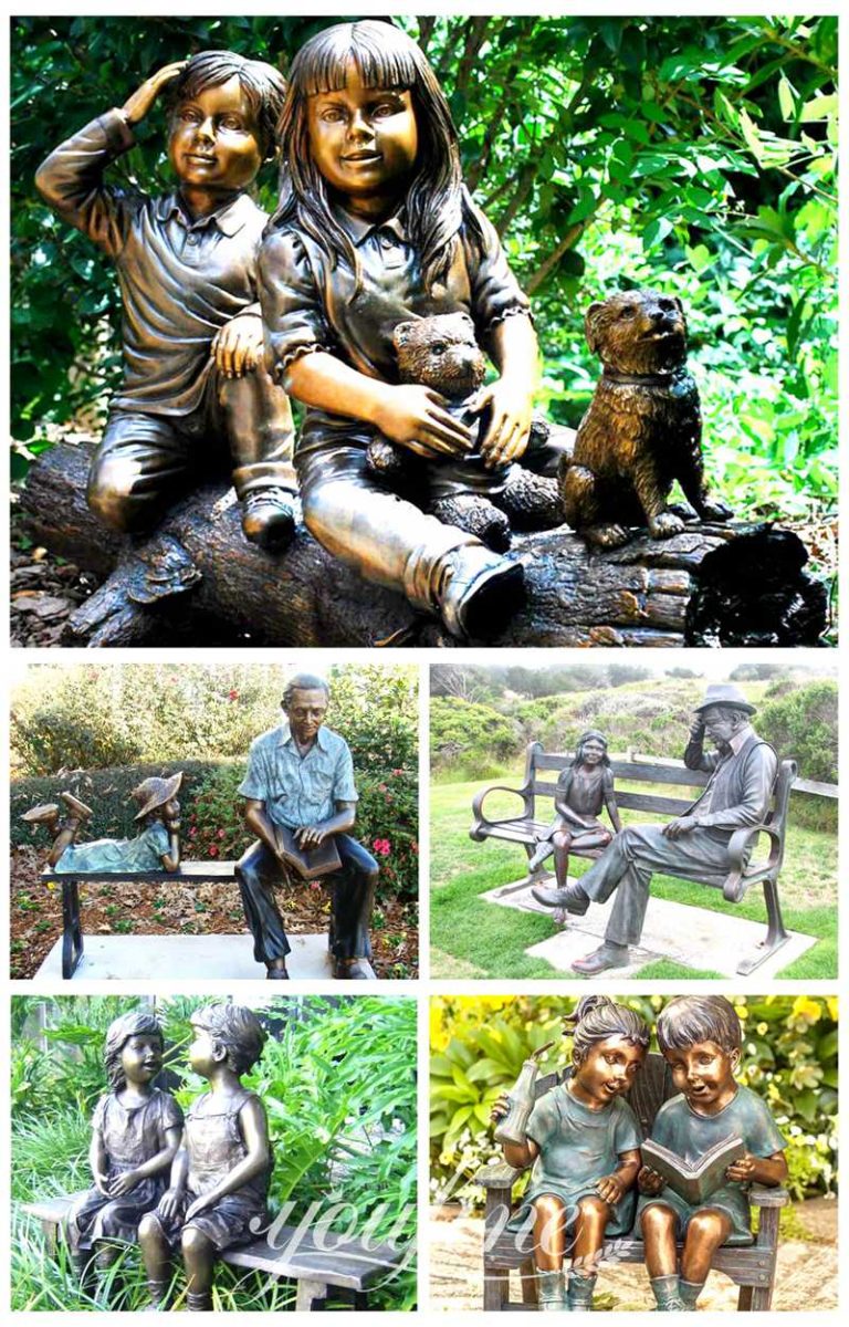 Boy and Girl Sitting on a Bench Garden-YouFine Sculpture