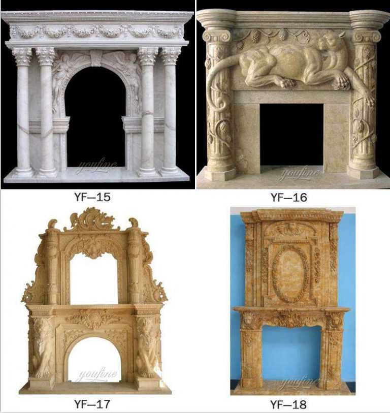 Hand Carved White Marble Overmantel Fireplace with Statues MOKK-430 ...