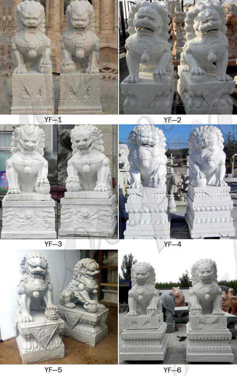 Outdoor Red Marble Chinese Foo Dog Statues Ornaments for Sale MOKK-582