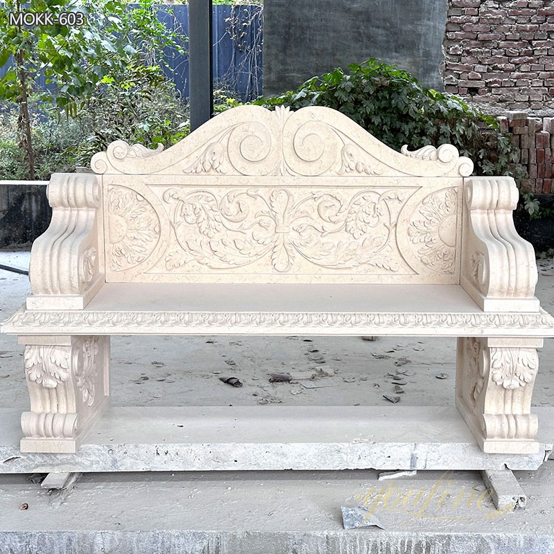 Hand Carved Outdoor White Marble Garden Bench Supplier MOKK-603 ...