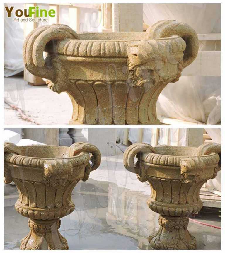 Antique Yellow Travertine Flower Pot for Garden Decor Manufacturers ...