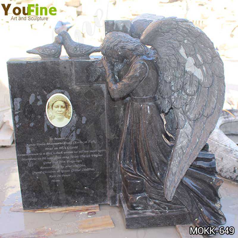 Life Size Black Granite Weeping Angel Headstone for Sale MOKK-649