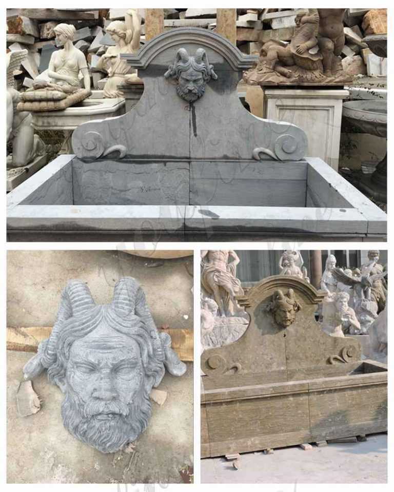 Natural Limestone Wall Fountain with Satyr Head Statue for Sale MOKK ...