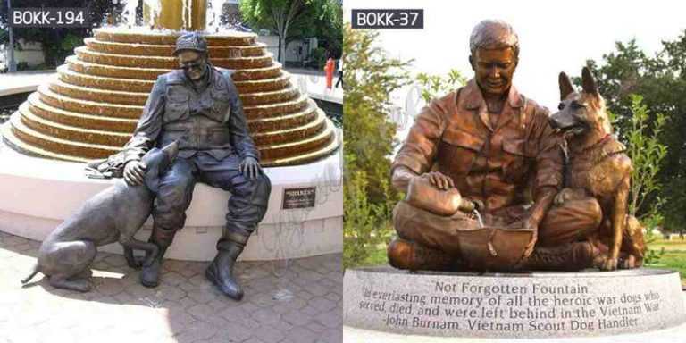 Life Size Outdoor Military Bronze Soldier and Dog Sculpture Monument ...