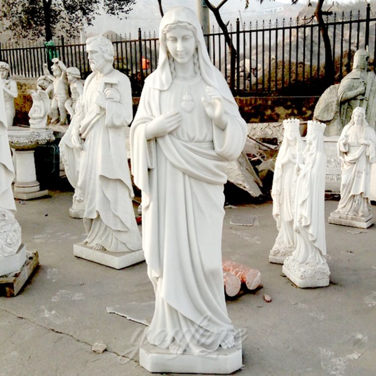 Outdoor Marble Stone Immaculate Heart of Mary Statue Garden Church ...