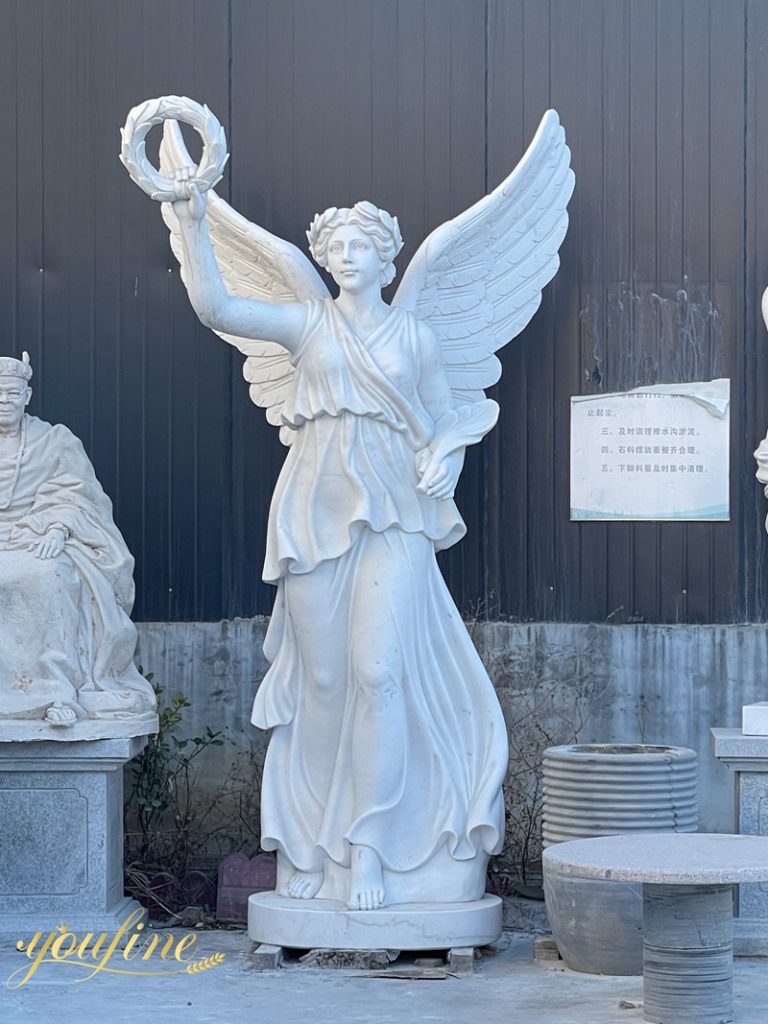 Delicate Marble Sitting Angel with Wings Statues for Garden