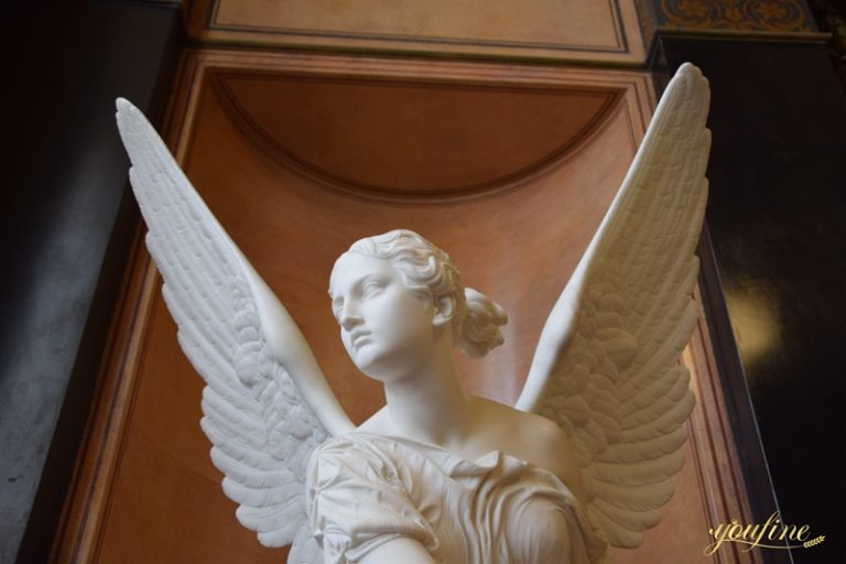 Delicate Marble Sitting Angel with Wings Statues for Garden