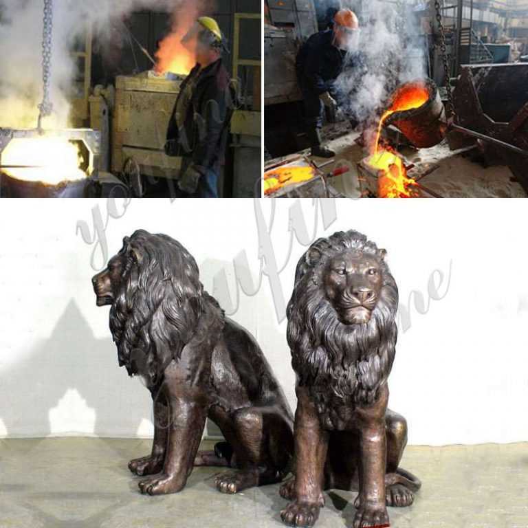 Large Casting Bronze Animal Statue of Lion at Front Door Maker BOKK-659