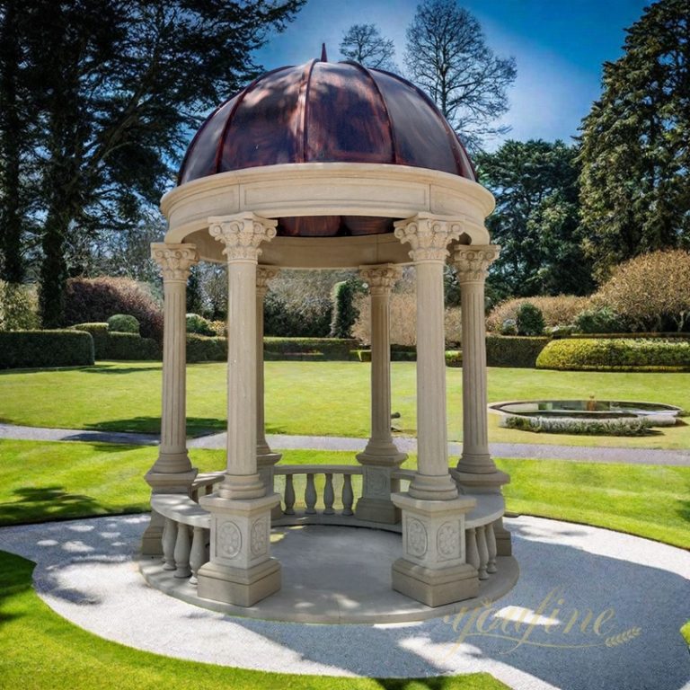 Italian White Marble Gazebo with Wrought Iron Dome Designs Suppliers ...