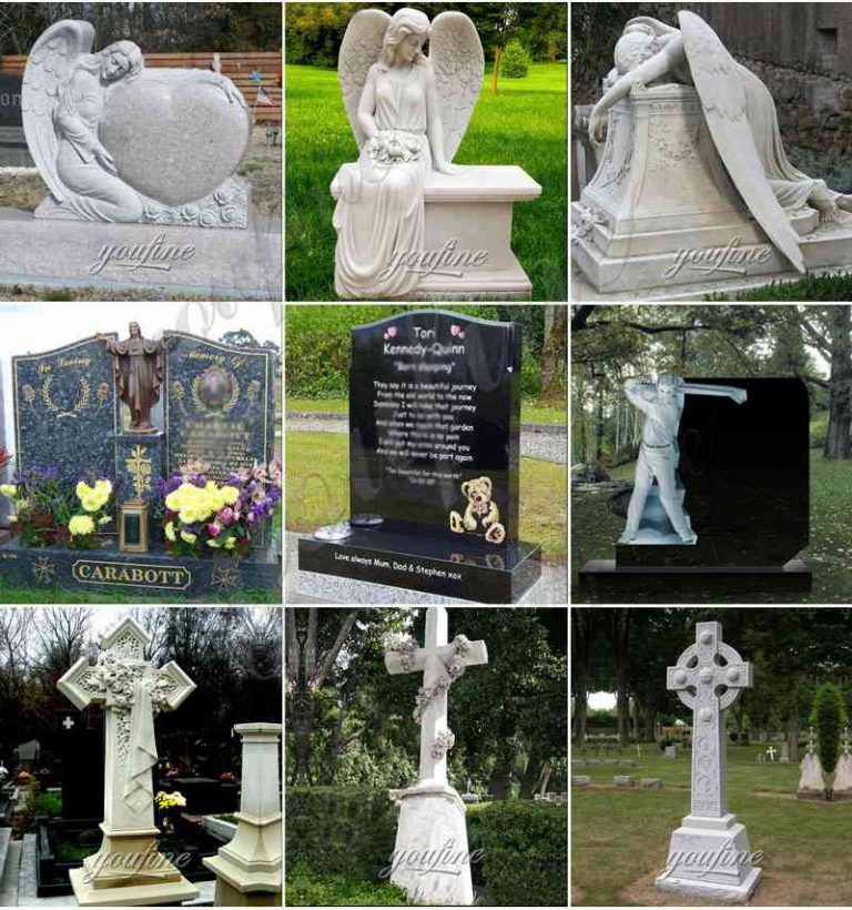 Marble Angel Memorials Headstones with Upright Granite Monument ...