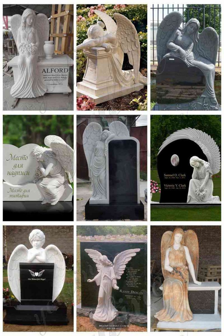 Marble Angel Memorials Headstones with Upright Granite Monument ...