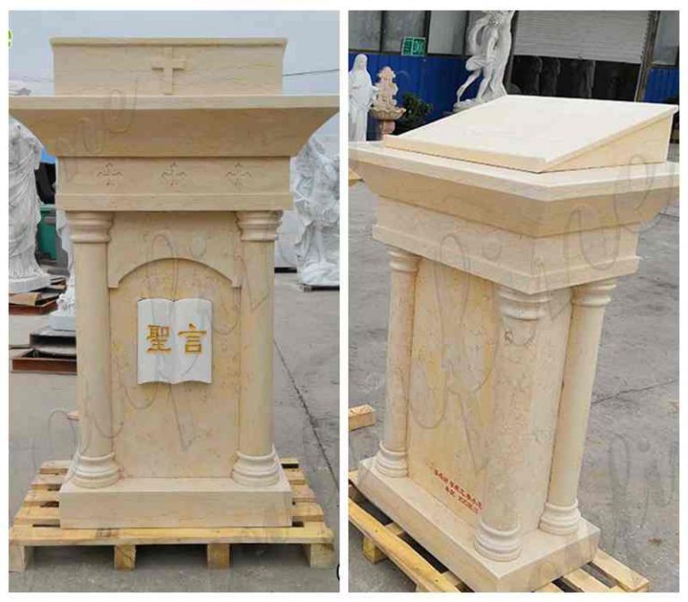 Religious Life Size Natural Beige Marble Church Pulpit for Sale CHS-811