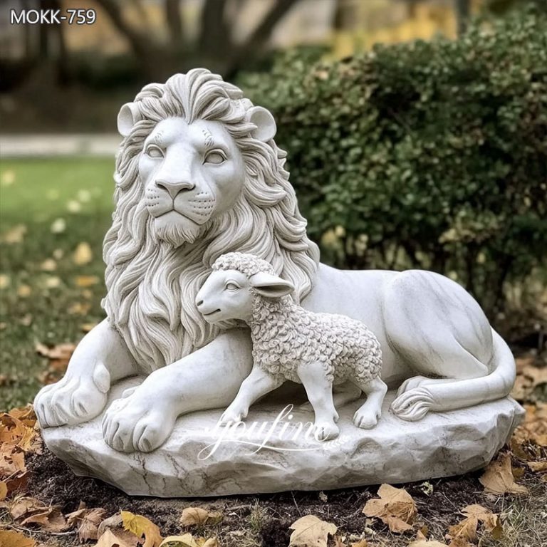 Large Marble Lion and Lamb Garden Statue
