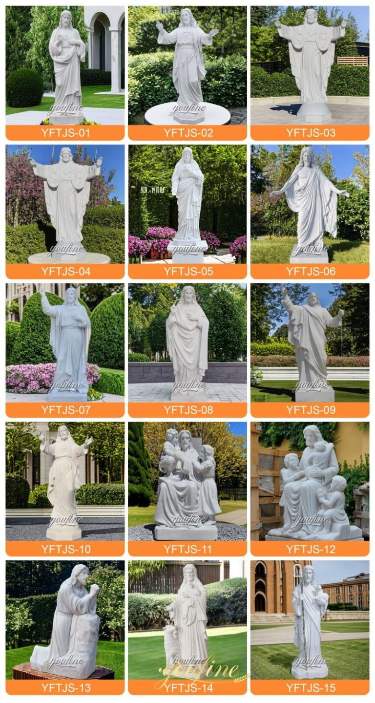 Sacred Heart Jesus Statues Made of White Marble - YouFine
