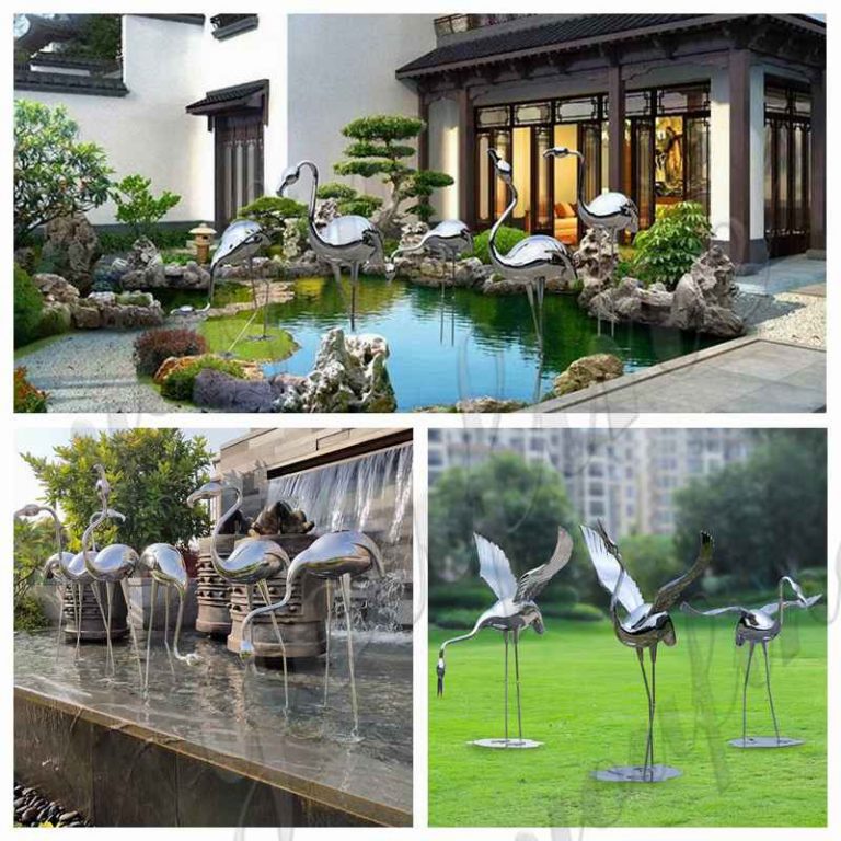 Outdoor Life Size Stainless Steel Crane Landscape Sculptures for Sale ...