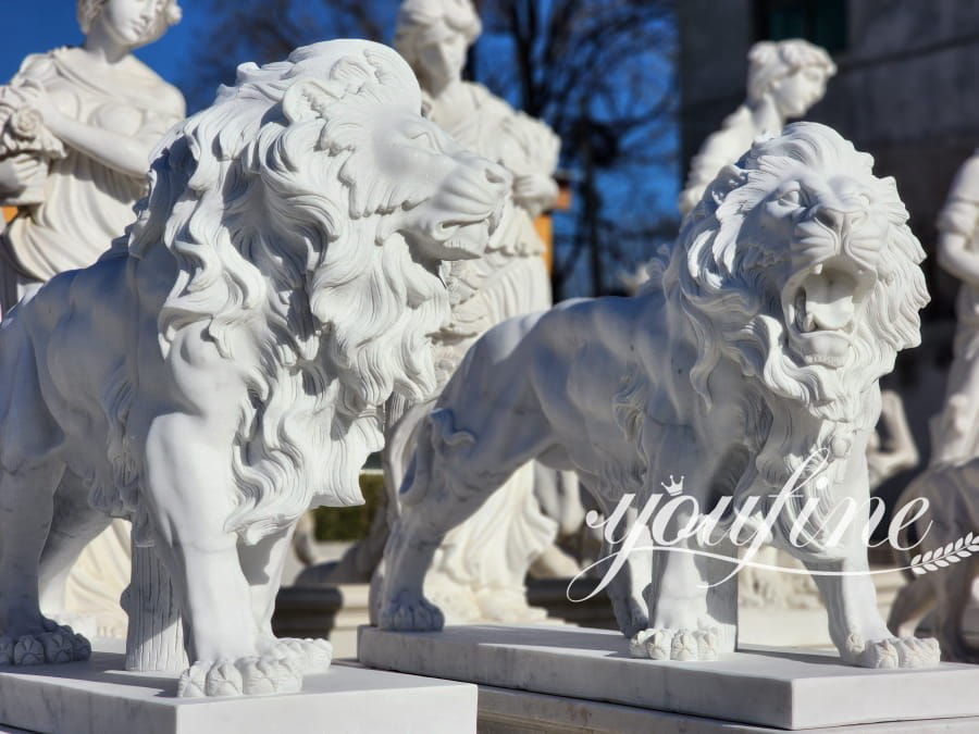 Large White Marble Lion Statues with Ball for Driveway MOKK-445 ...