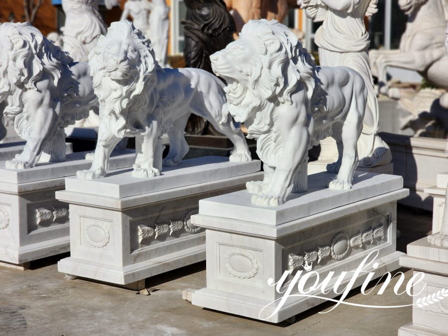Large White Marble Lion Statues with Ball for Driveway MOKK-445 ...