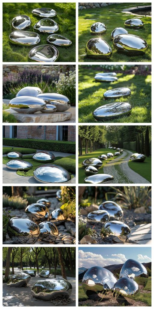 Garden Decor Mirror Polished Stainless Steel Cobblestone Sculpture for ...