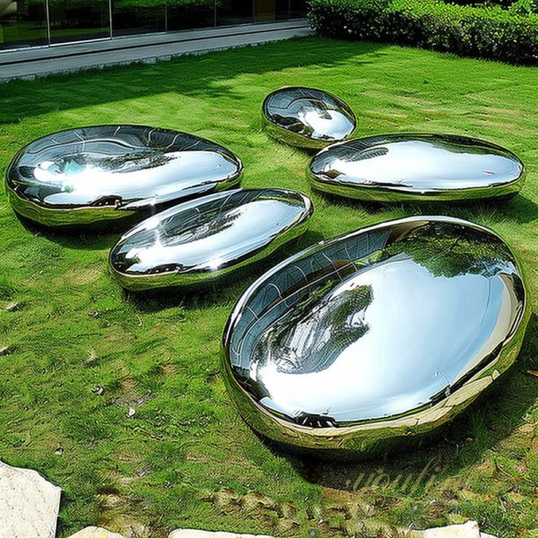 Garden Decor Mirror Polished Stainless Steel Cobblestone Sculpture for ...