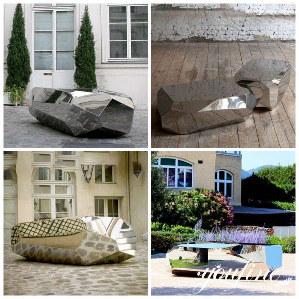 Polished Metal Bench Seating Sculpture Garden Landscape Decor for Sale ...