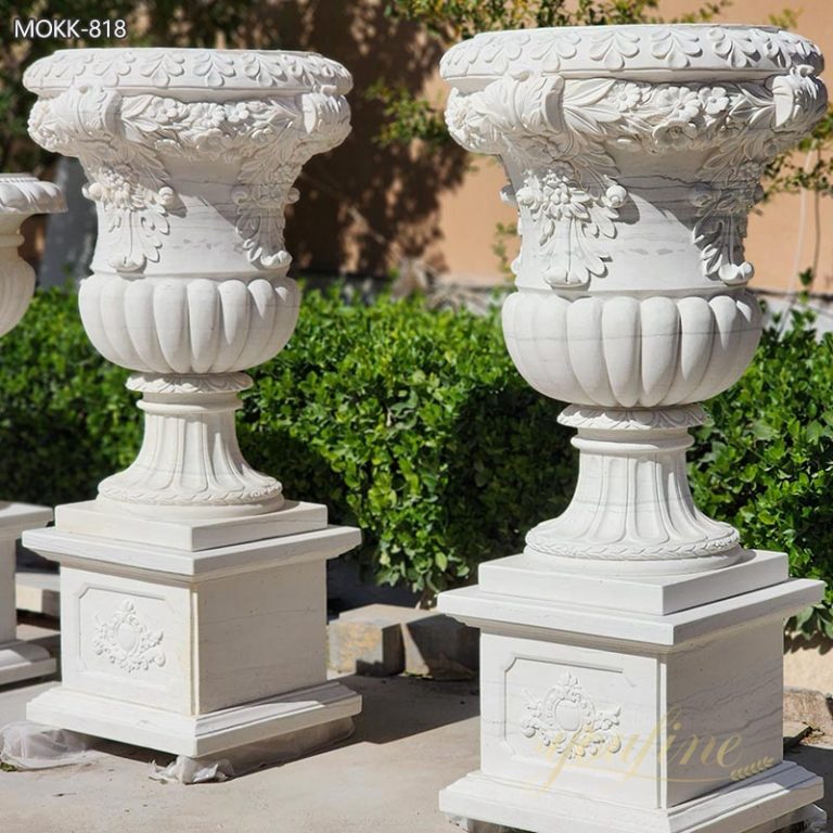 Outdoor Large Marble Garden Flower Pots - YouFine