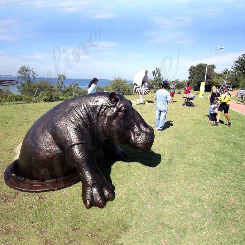 Large Bronze Come Out Hippo Statue Garden Decor BOKK-978 - YouFine