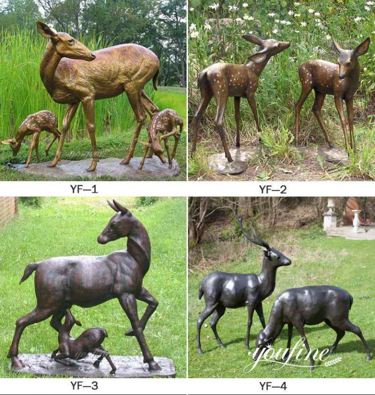 doe and fawn statues