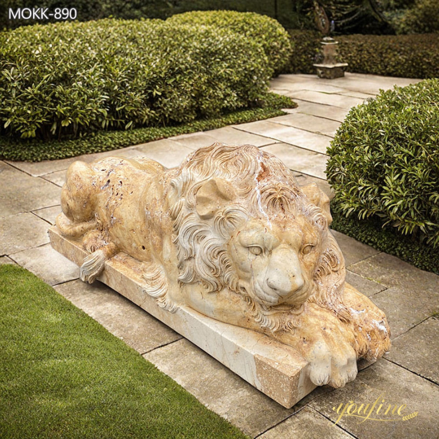 Natural Beige Stone Lion Statue Garden Decor for Sale