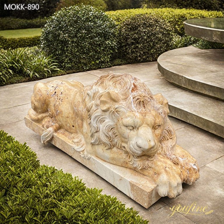 Natural Beige Stone Lion Statue Garden Decor for Sale