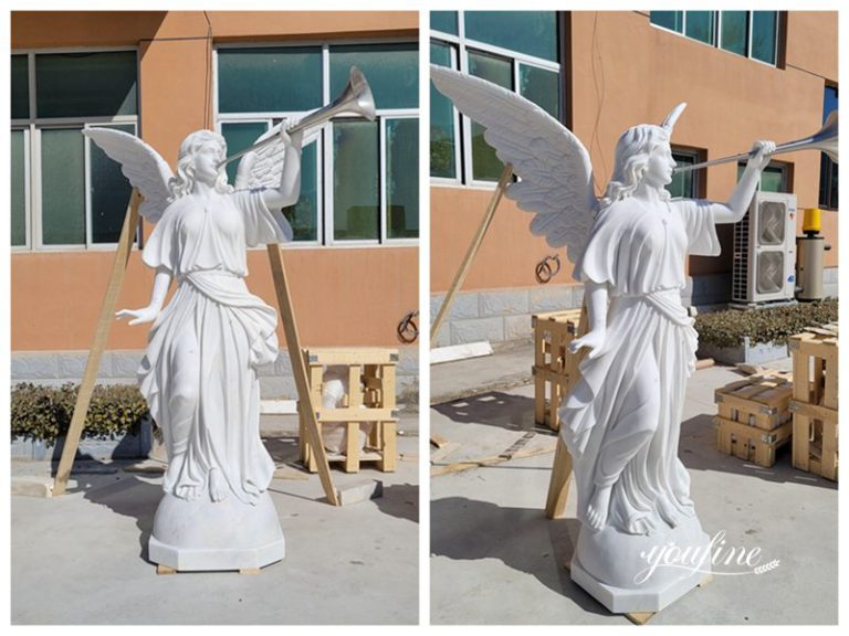 Life Size White Marble Angels with Trumpets Statue - YouFine